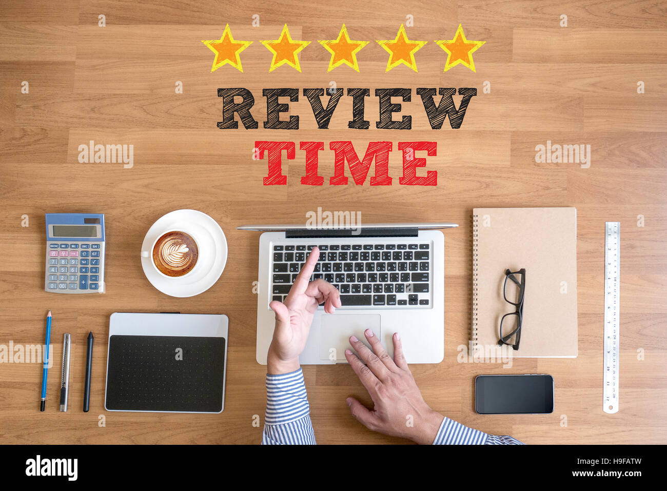 Businessman working ,Review Time words Stock Photo - Alamy