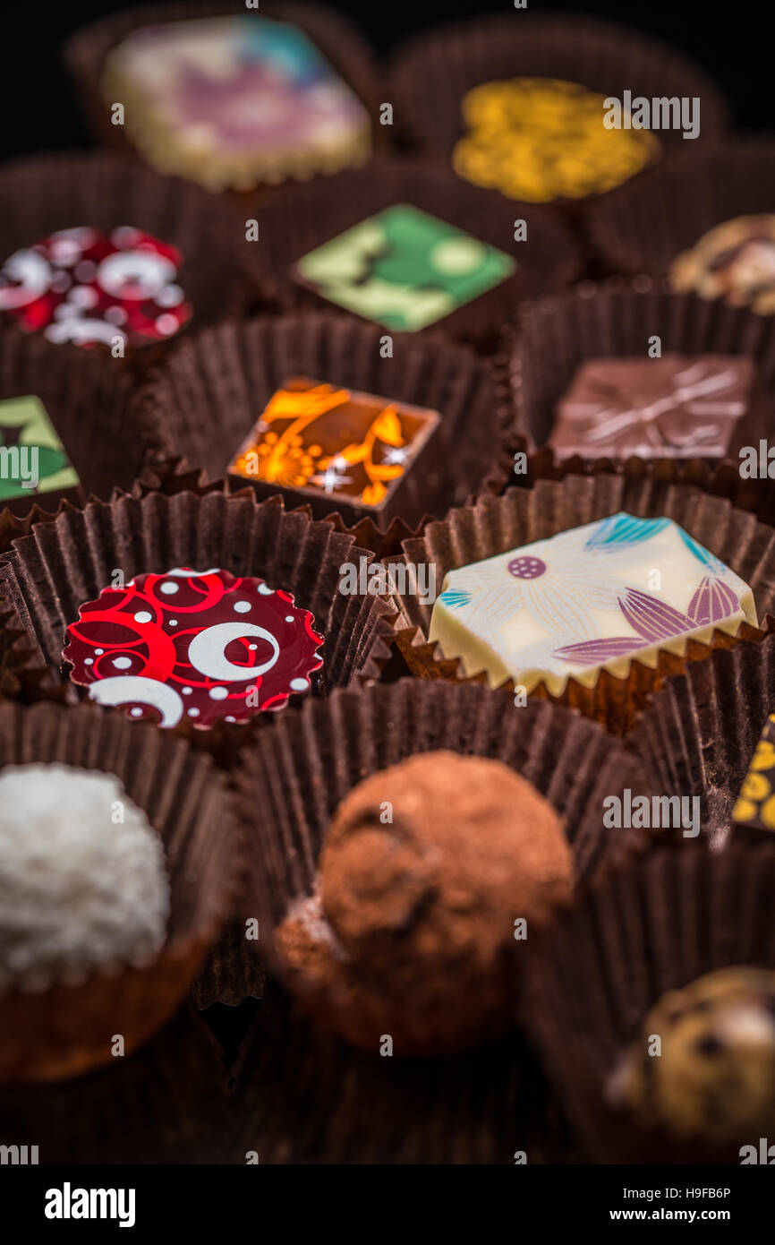 Various chocolate pralines Stock Photo - Alamy