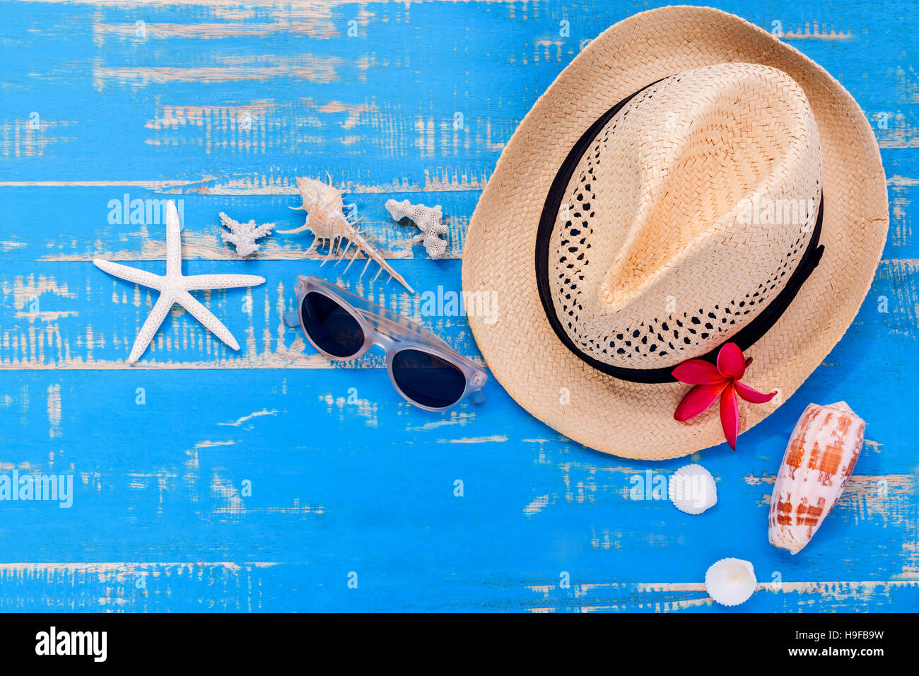 Summer setting up on wooden panel for summer blackground Stock Photo ...