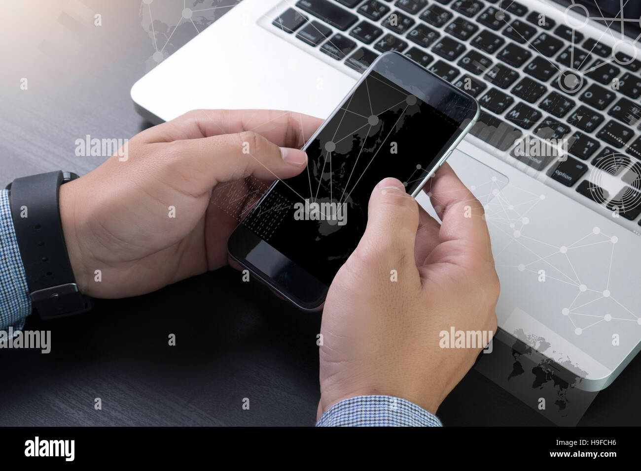 Businessman hand using mobile phone with digital layer effect as Stock ...