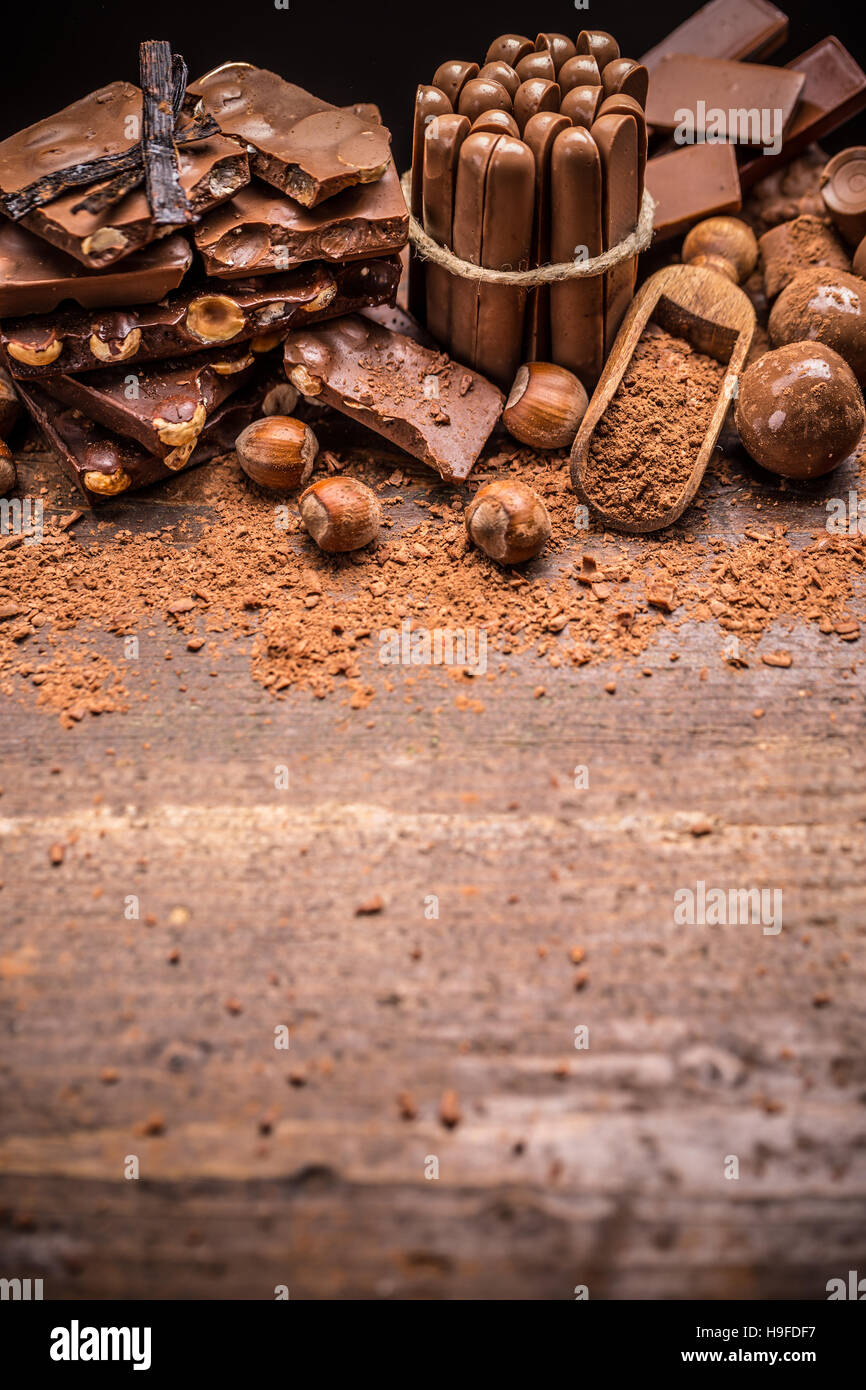Chopped chocolate with nut Stock Photo - Alamy
