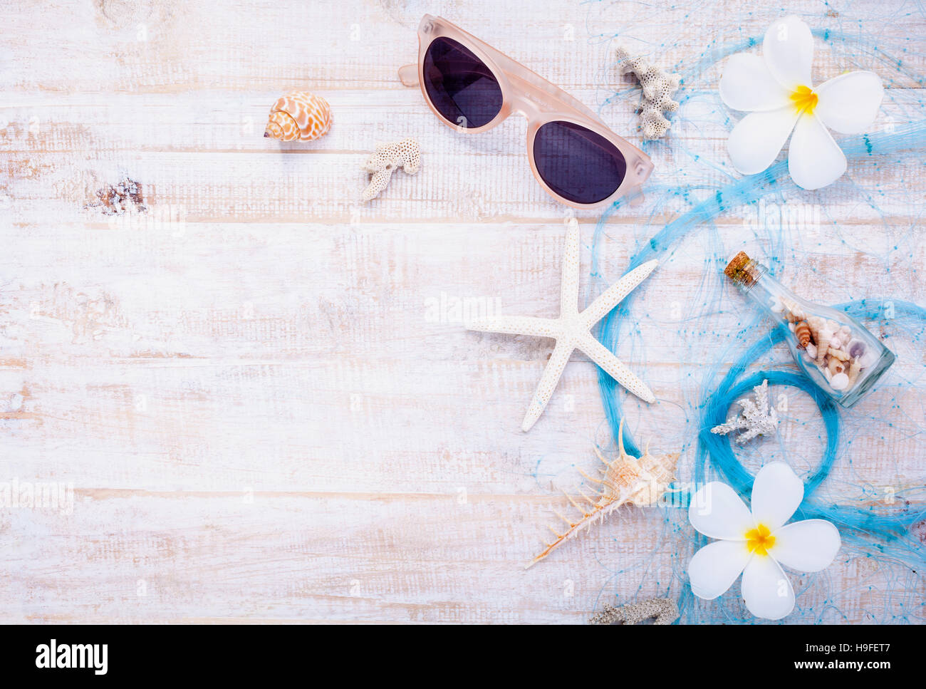 Summer setting up on wooden panel for summer blackground Stock Photo ...