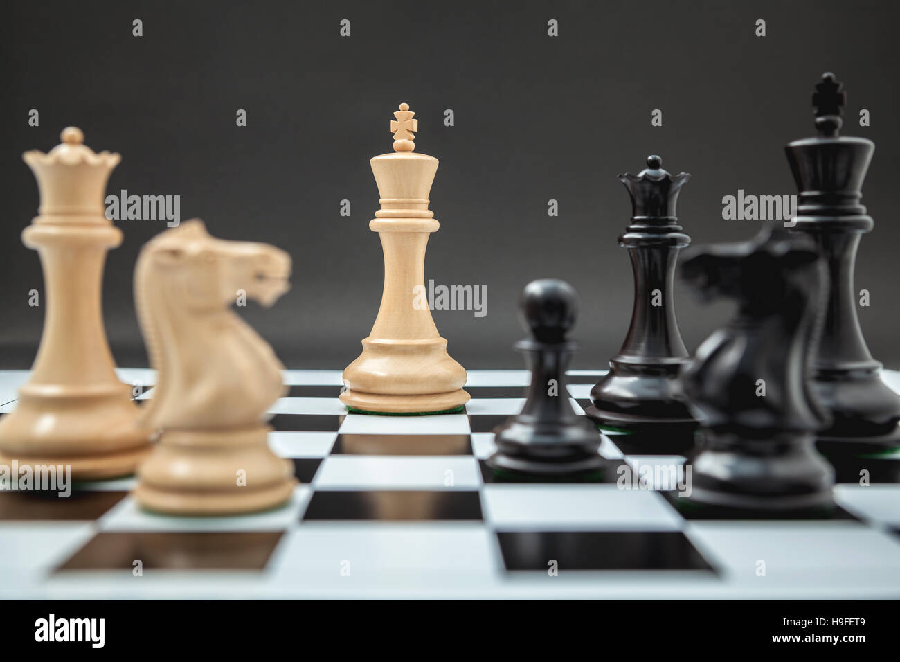 Black and White King and Knight of chess setup on Chessboard and Stock ...