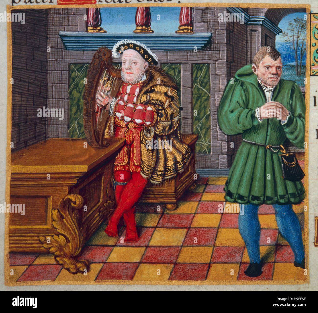 Engraving - Henri VII and his jester Stock Photo - Alamy