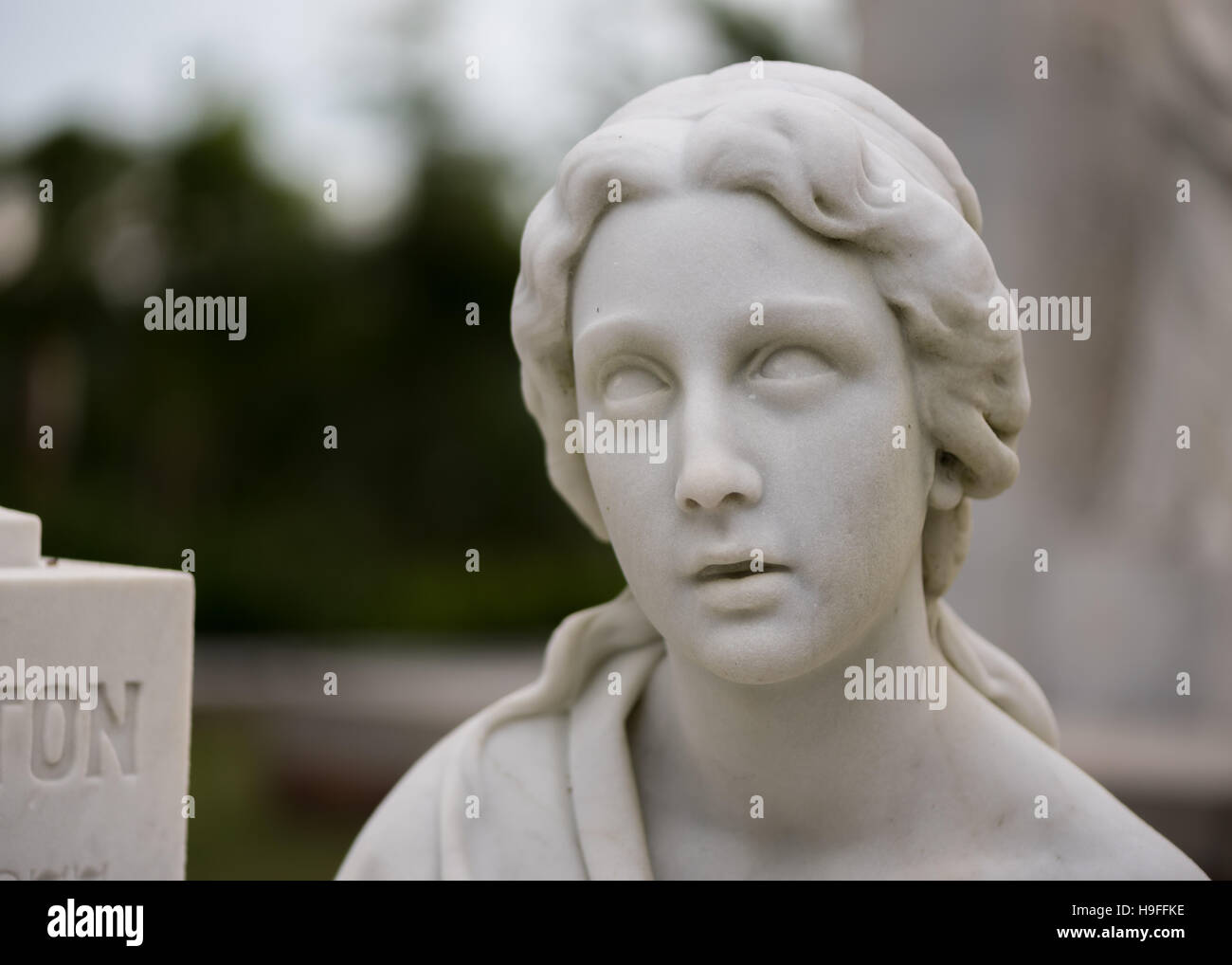 Face of The Bird Girl Statue on Cemetery Stock Photo - Alamy