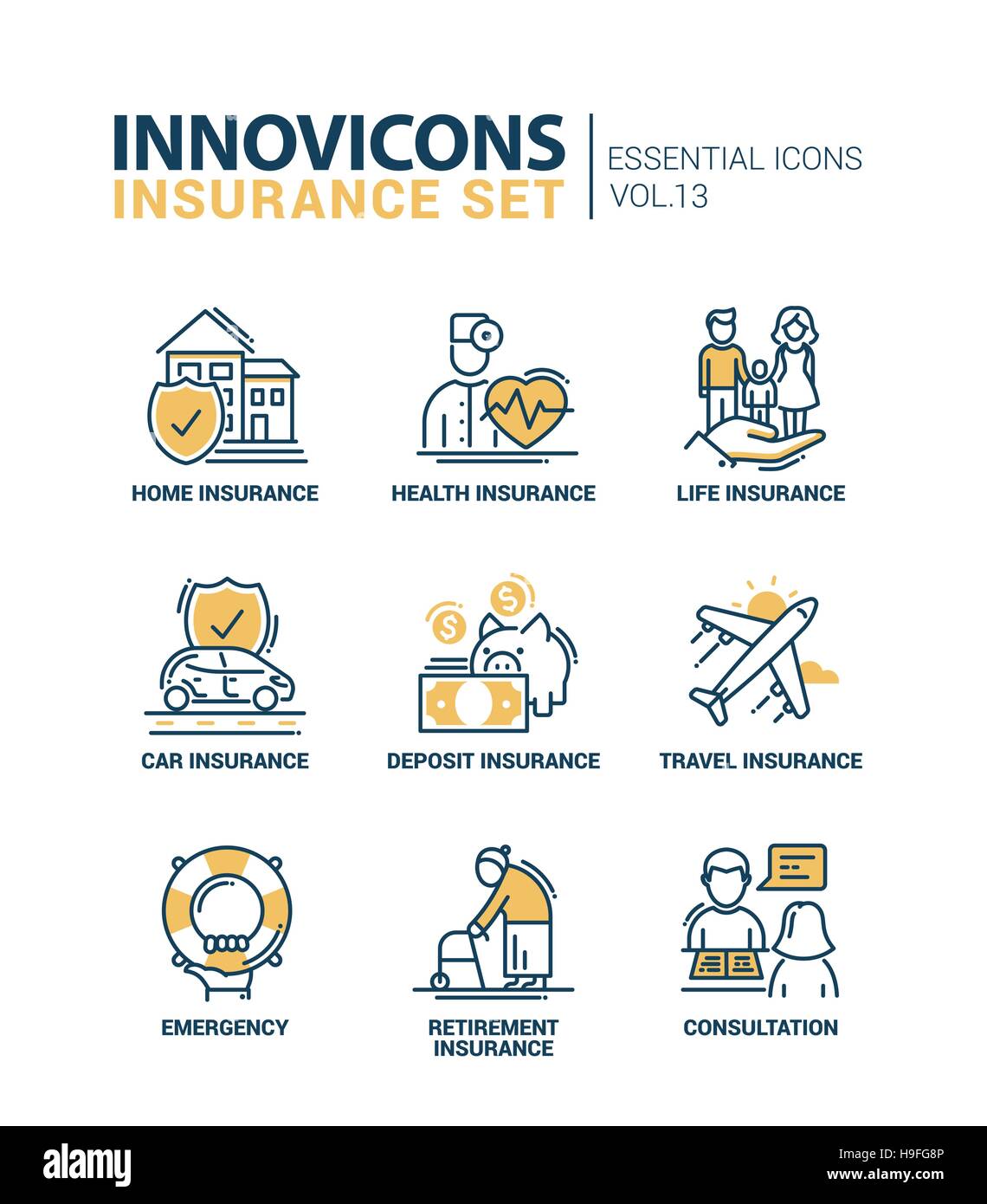 Types of Insurance - modern vector thin line flat design icons and ...