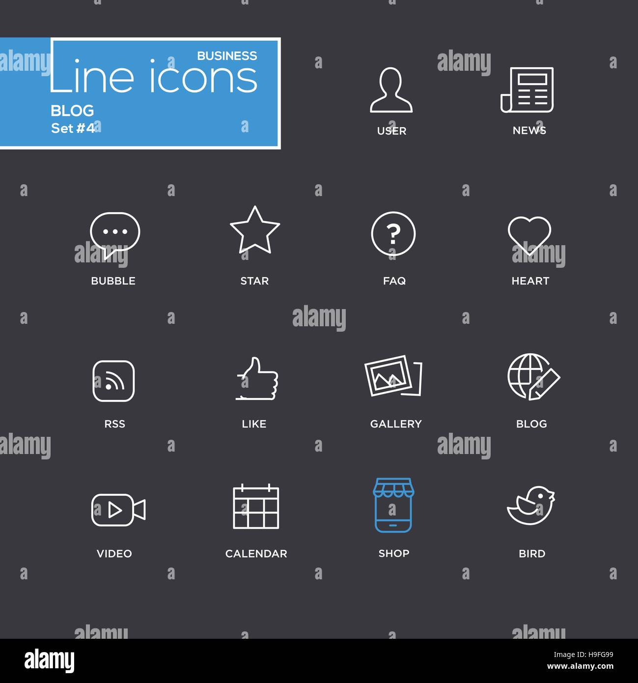 Single Line Blog, Social Network Pictograms Set - black background ...