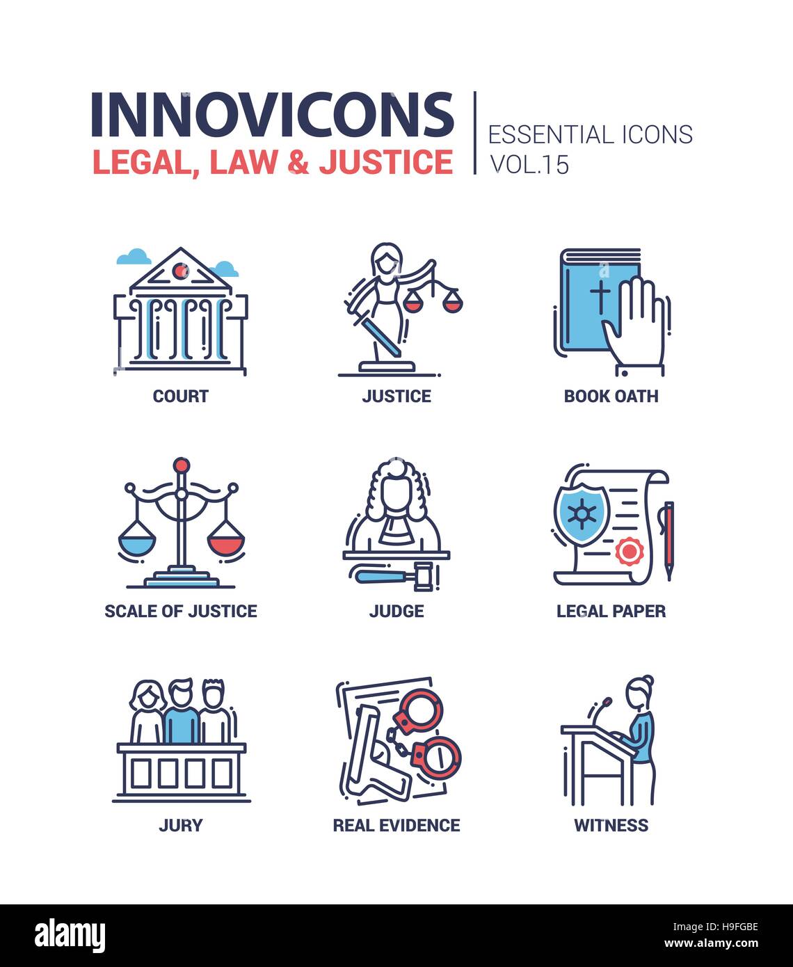 Legal, law, justice - modern vector flat line design icons and ...