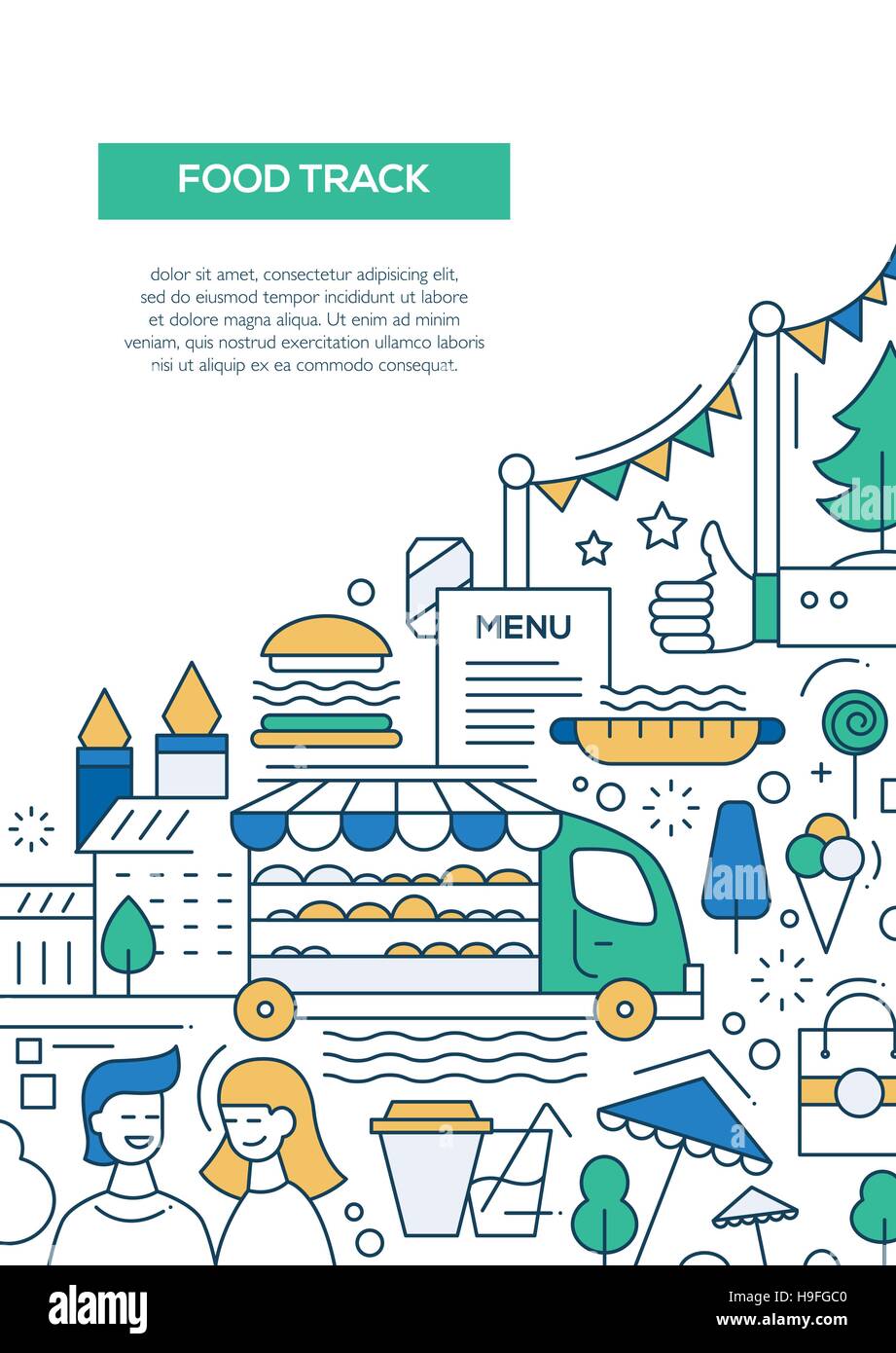 Food Track - vector line design brochure poster, flyer presentation ...