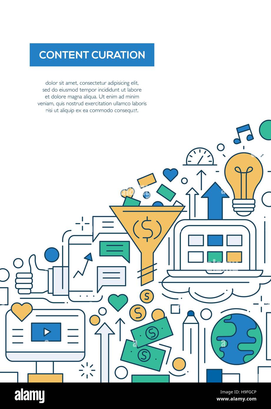 Content curation - vector line design brochure poster, flyer ...