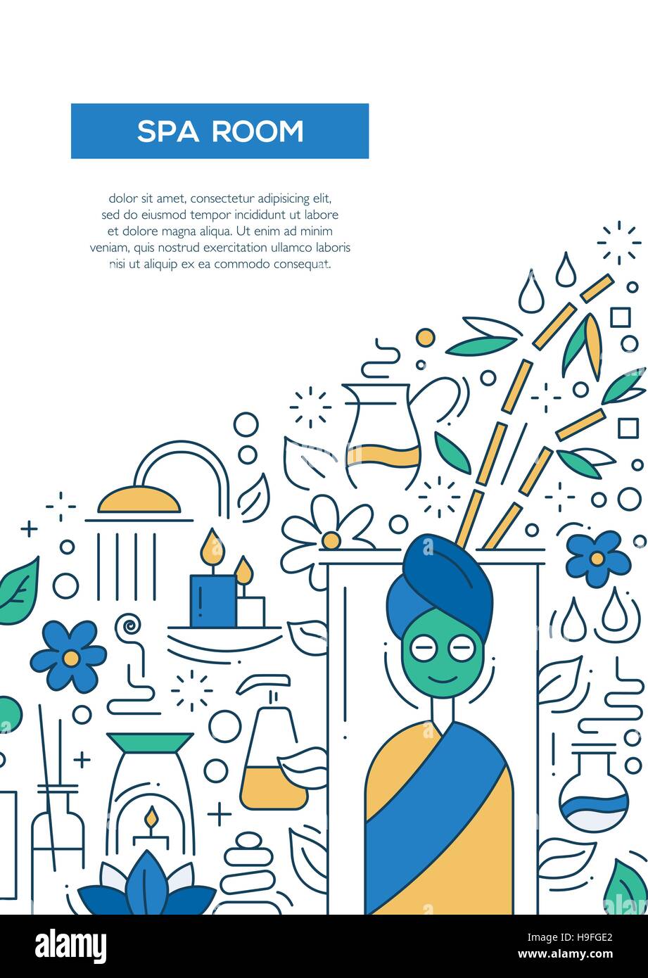 Spa room - vector line design brochure poster, flyer presentation ...