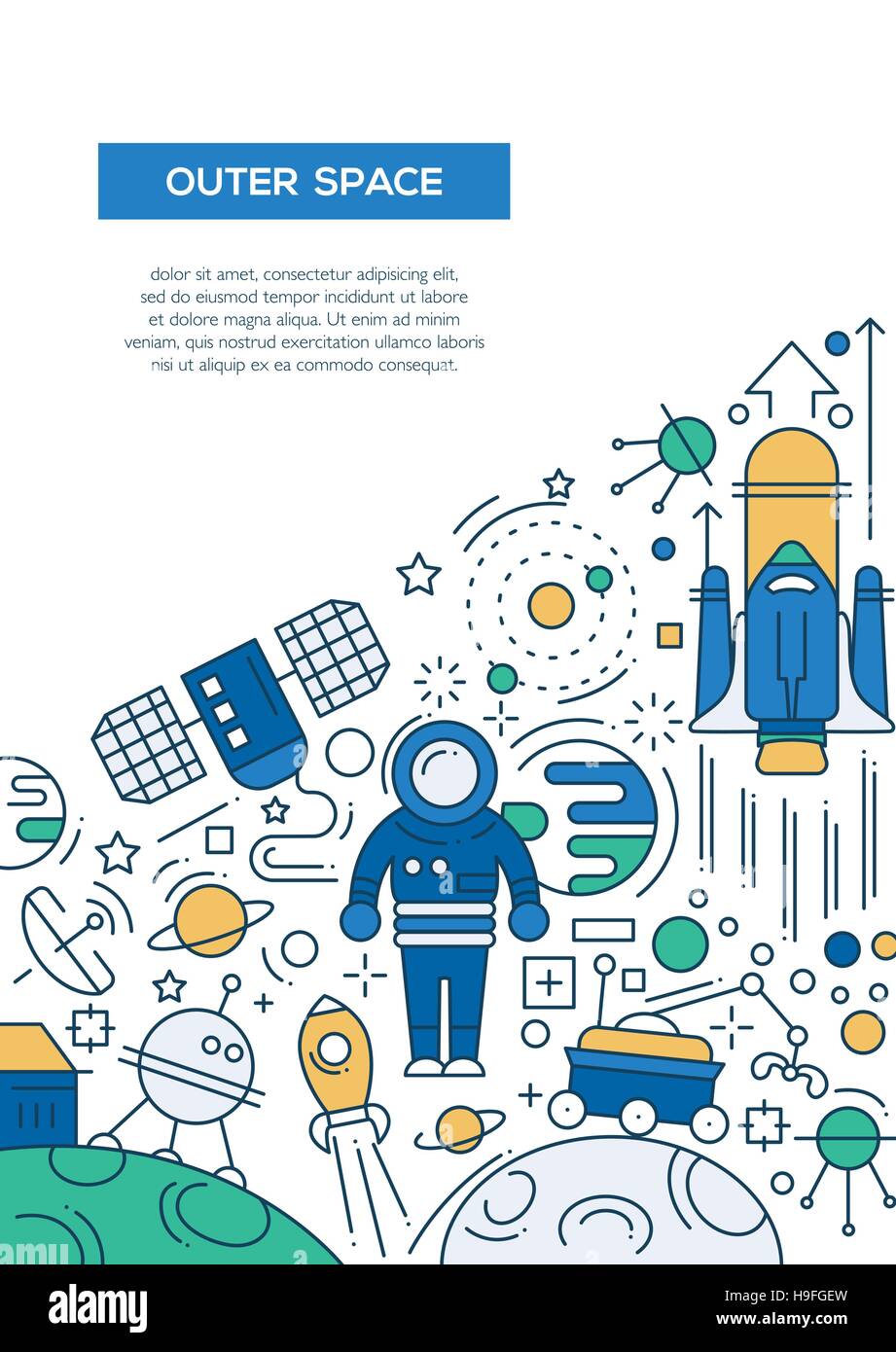 Outer space - vector line design brochure poster, flyer presentation ...