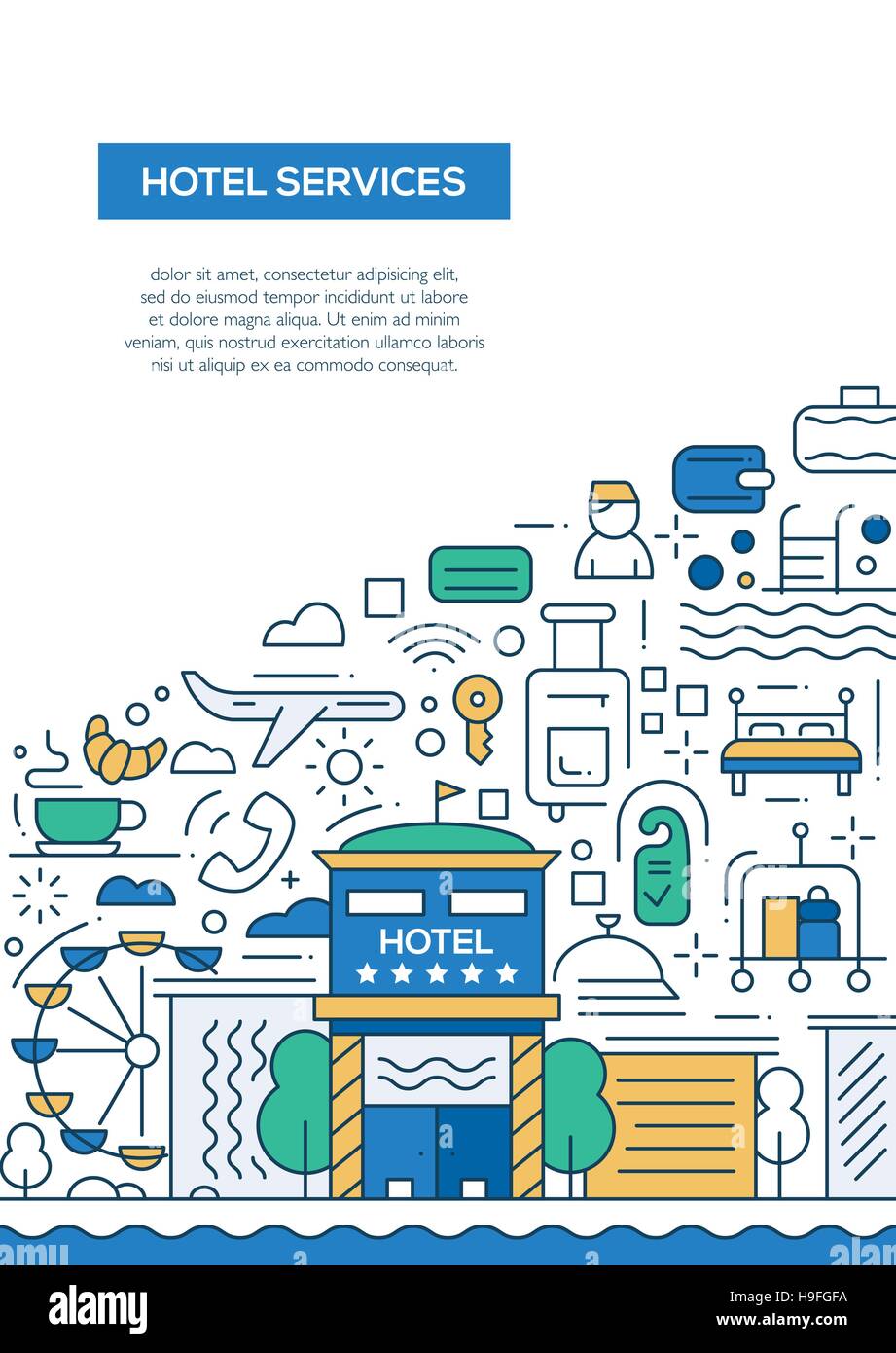 Hotel services - vector line design brochure poster, flyer presentation ...