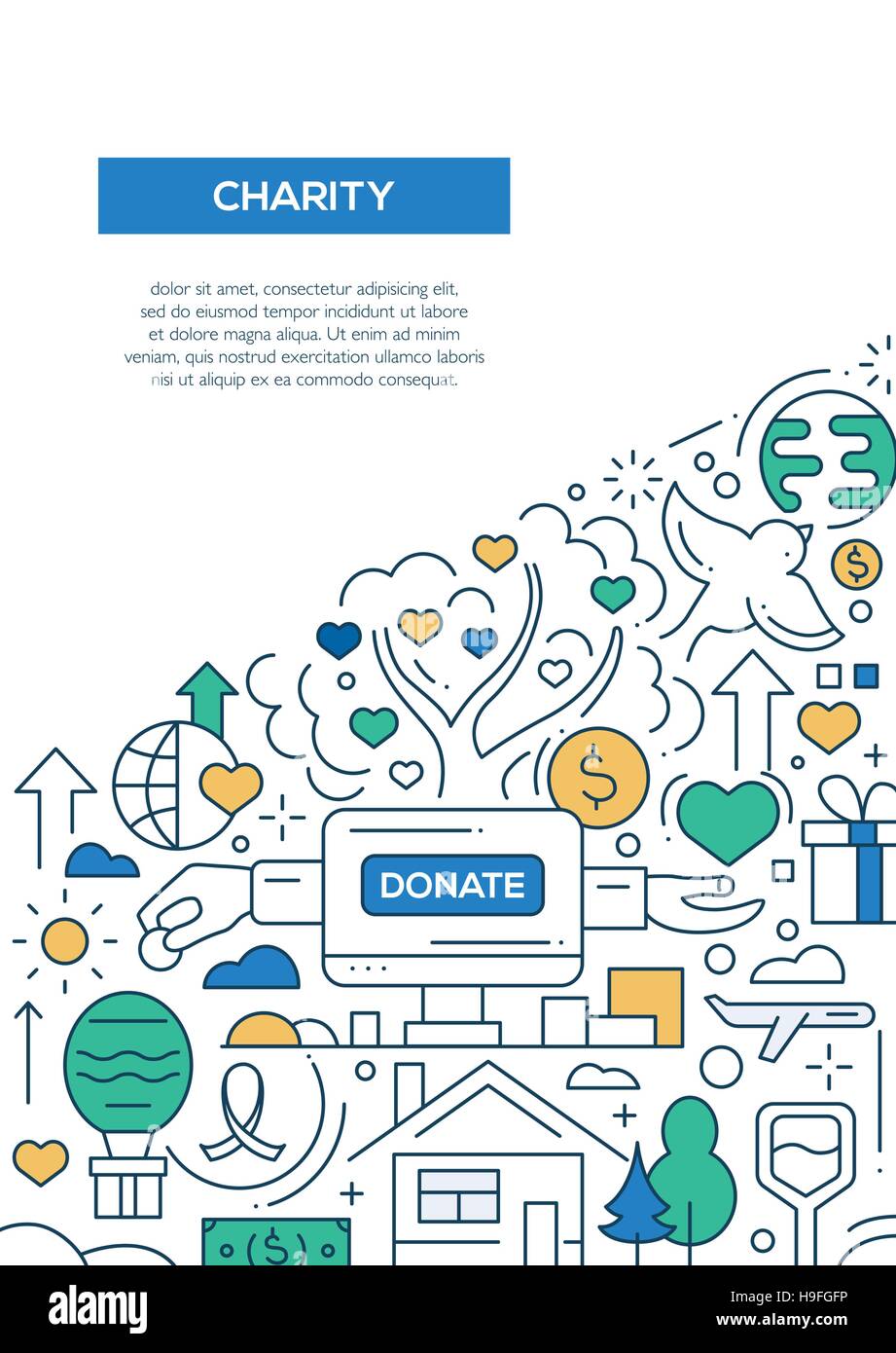 Charity - vector line design brochure poster, flyer presentation ...
