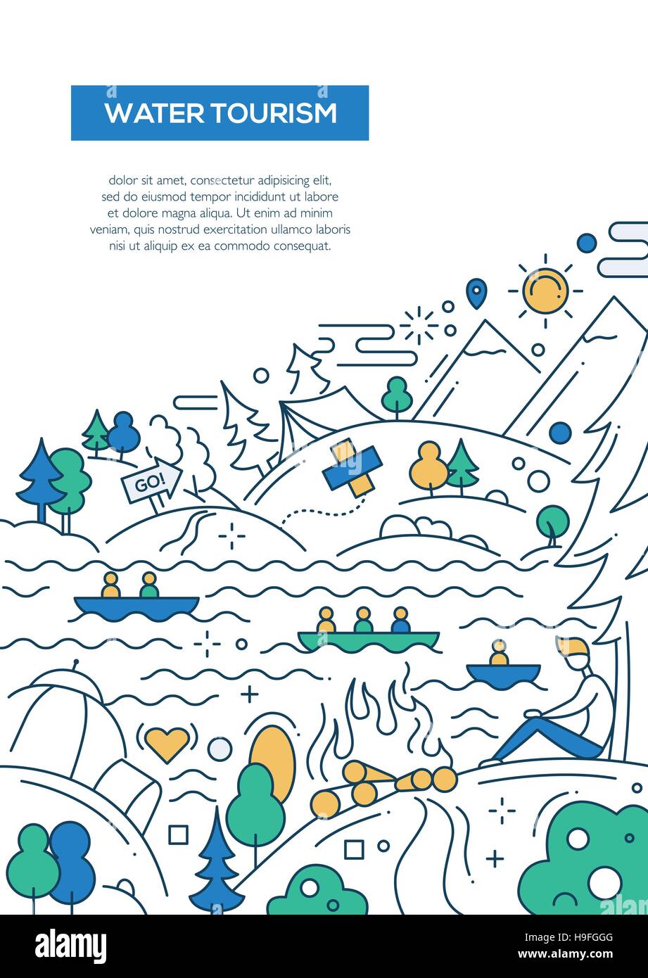 Water tourism - vector line design brochure poster, flyer presentation ...