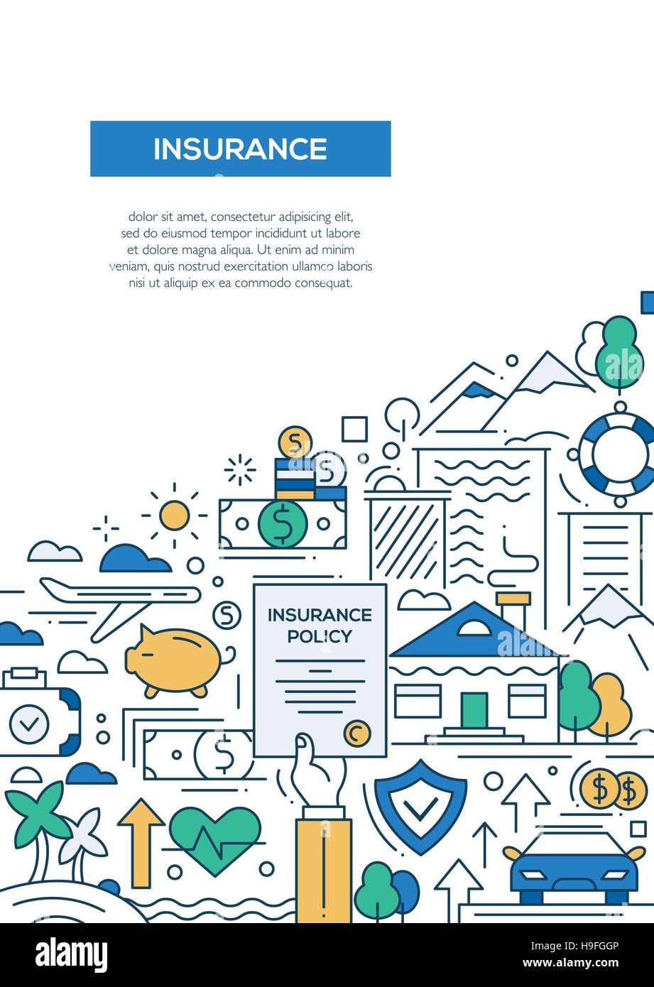 Insurance - line design brochure poster template A4 Stock Vector Image ...