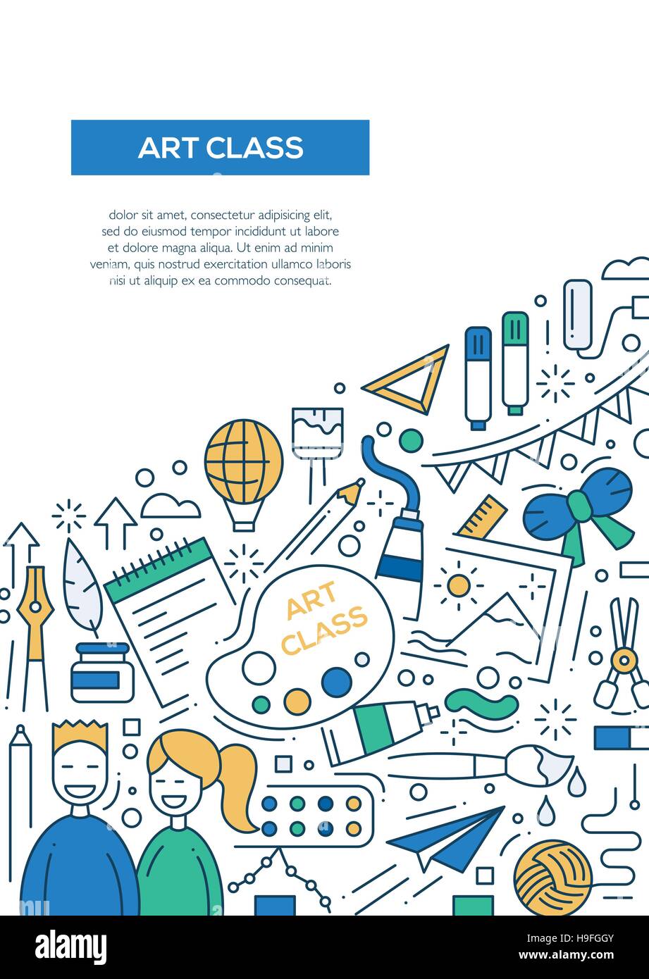 Art Class - line design brochure poster template A4 Stock Vector Image ...