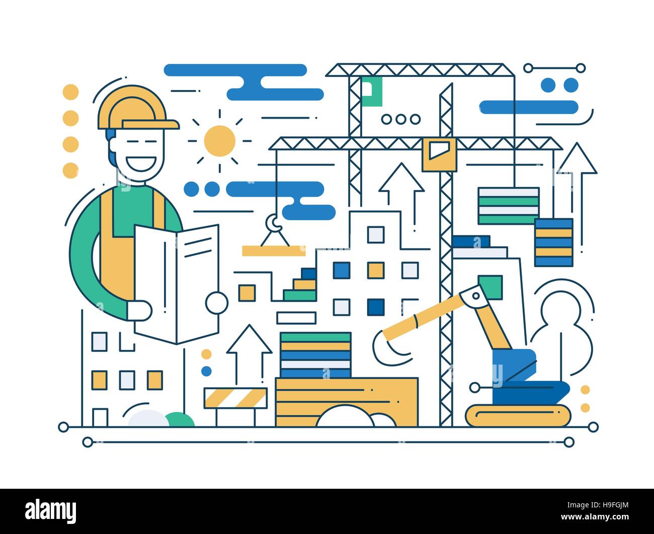 Construction Site - line design composition Stock Vector Image & Art ...