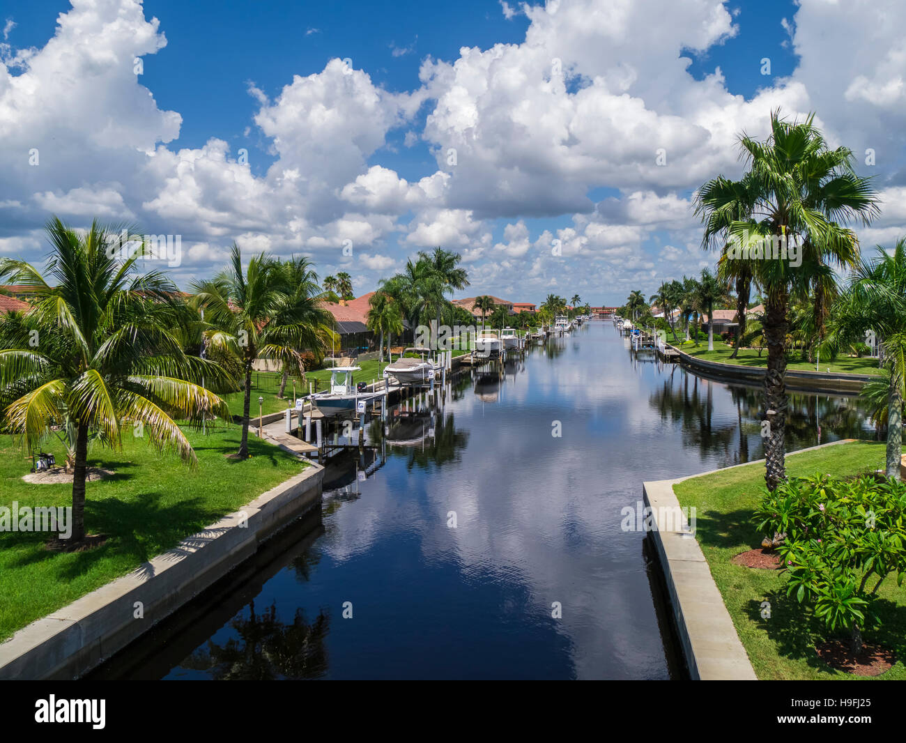 Boats on canals in residential neighborhood of Punta Gorda on the Gulf ...