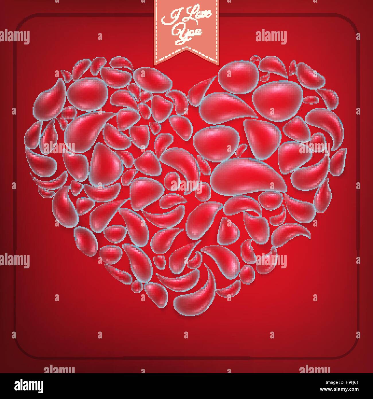 Heart from water drops on red background. EPS 10 Stock Vector Image ...