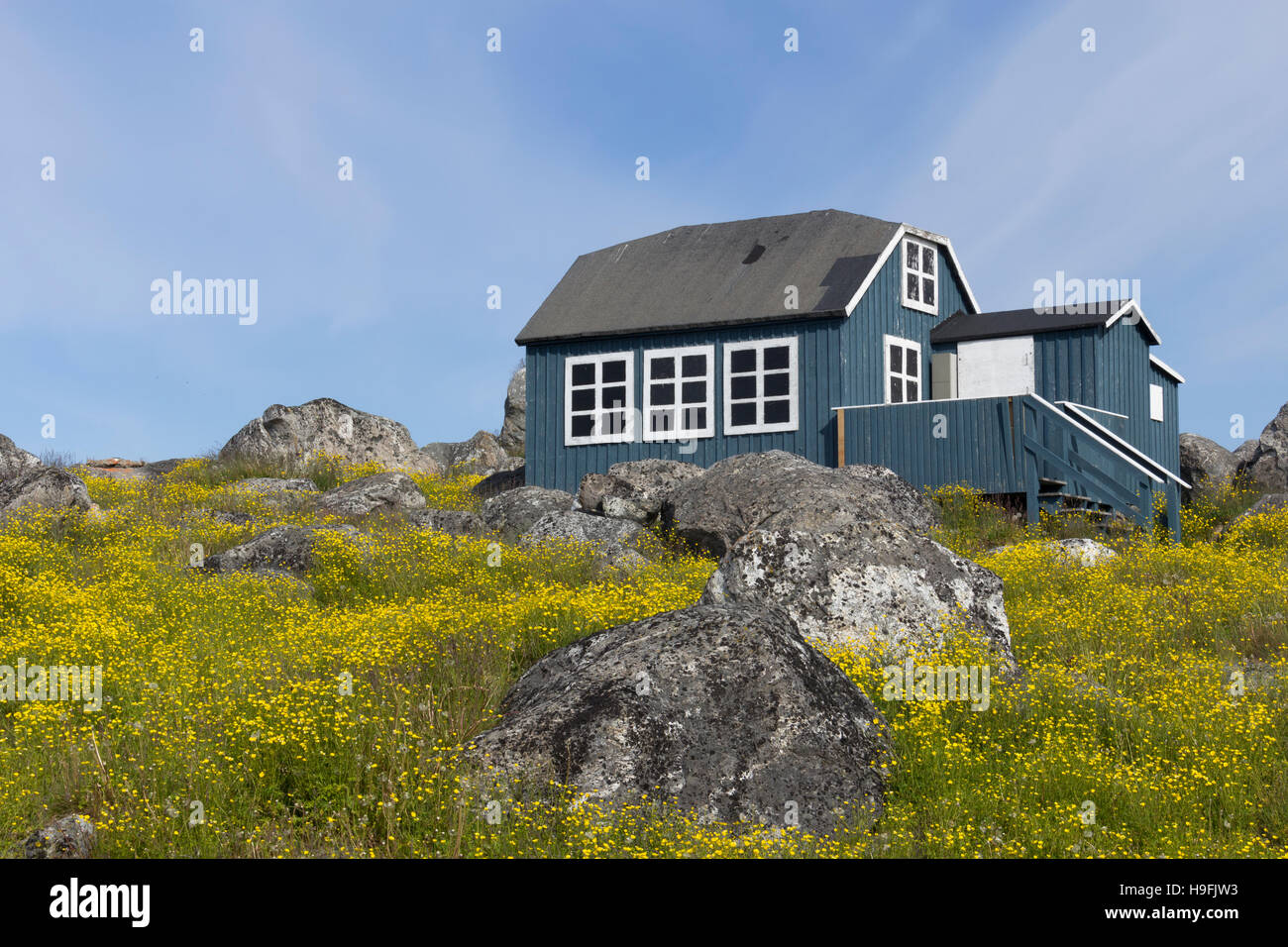 blue house in south greenland Stock Photo - Alamy