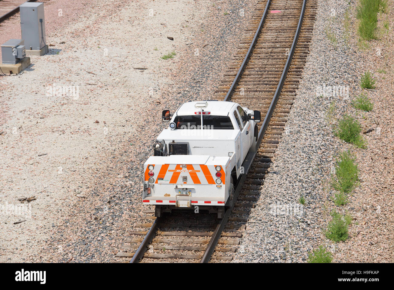 BNSF maintenance vehicle on track at Omaha, Nebraska, USA Stock Photo ...