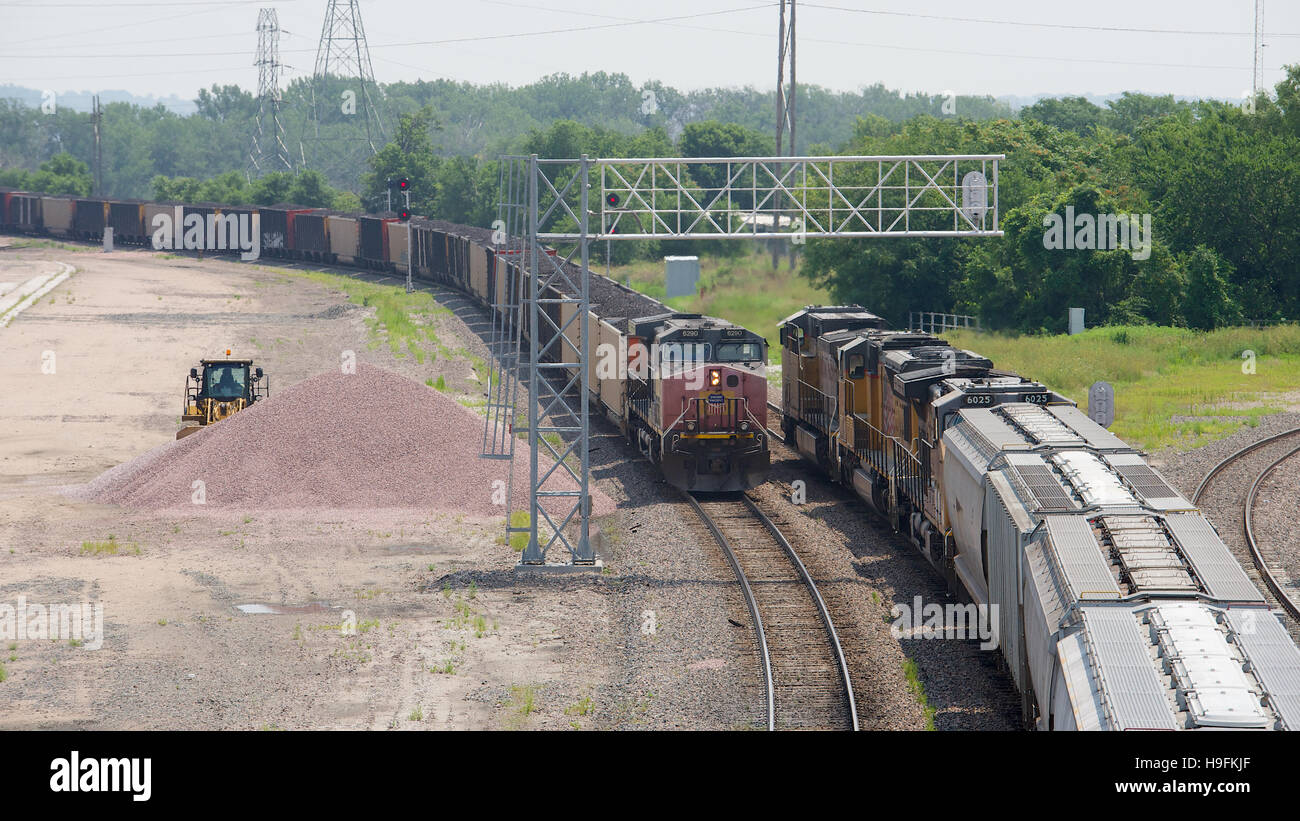 Union Pacific coal train and grain train at Omaha, Nebraska, USA Stock ...
