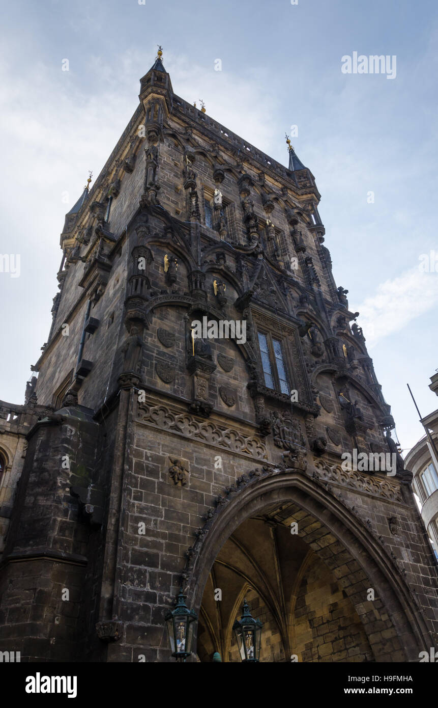 Historical gate tower at entrance to old town of Prague, Czech Republic ...