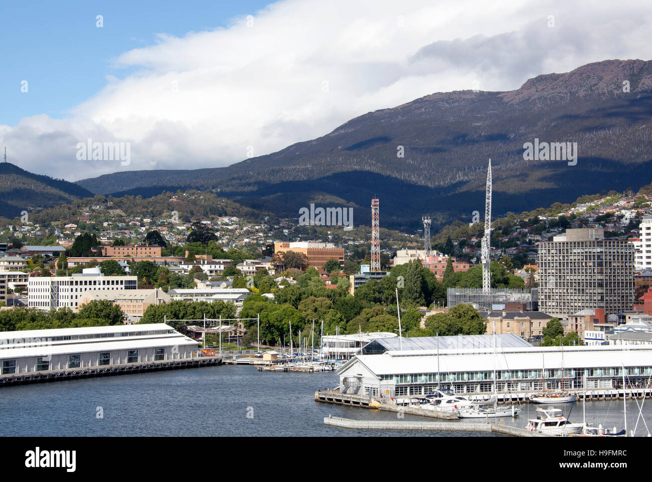 The view of Hobart town district with mountains behind (Tasmania Stock ...