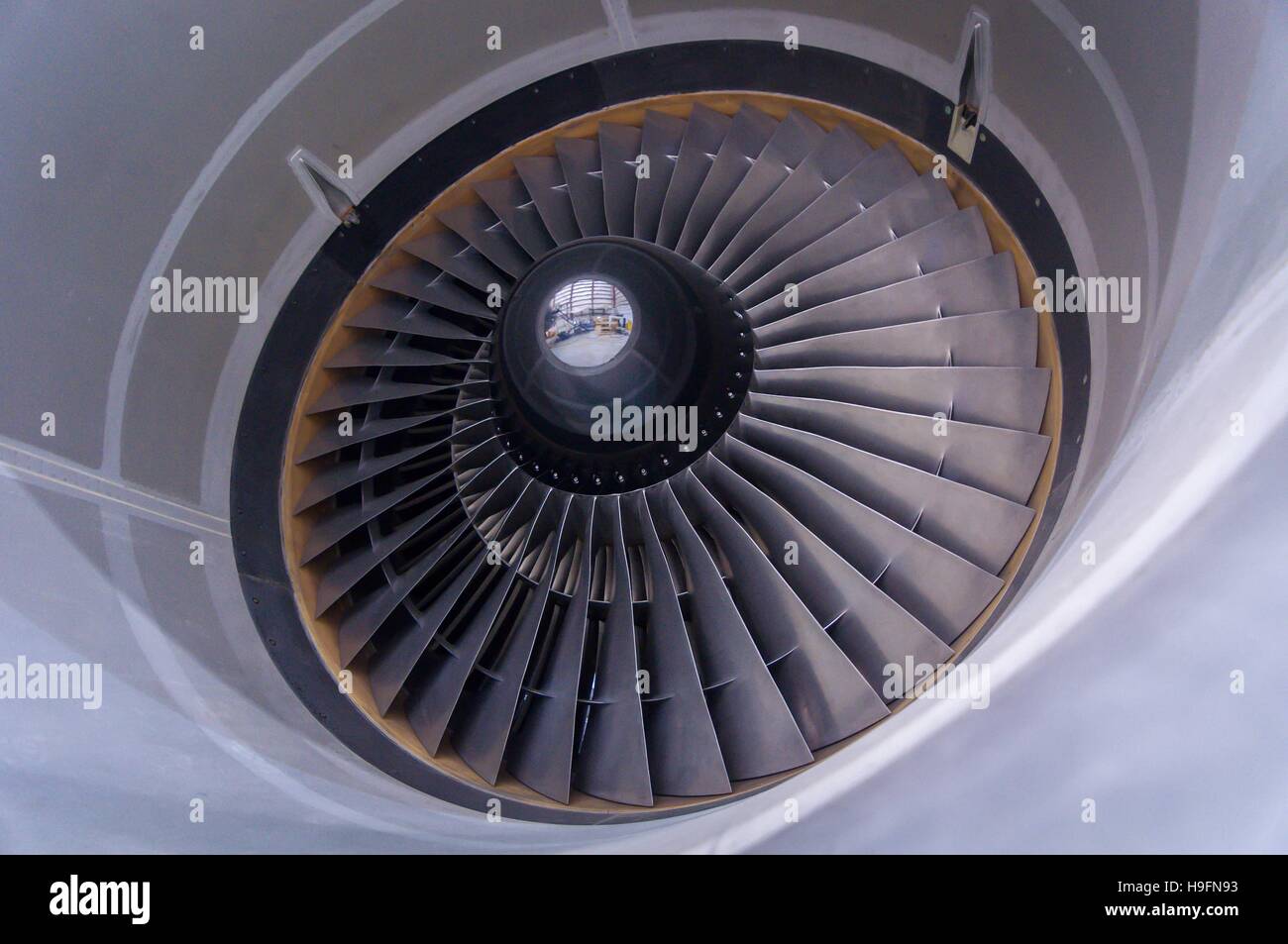 Intake and fan blade of a jet engine in Montreal, Canada Stock Photo ...