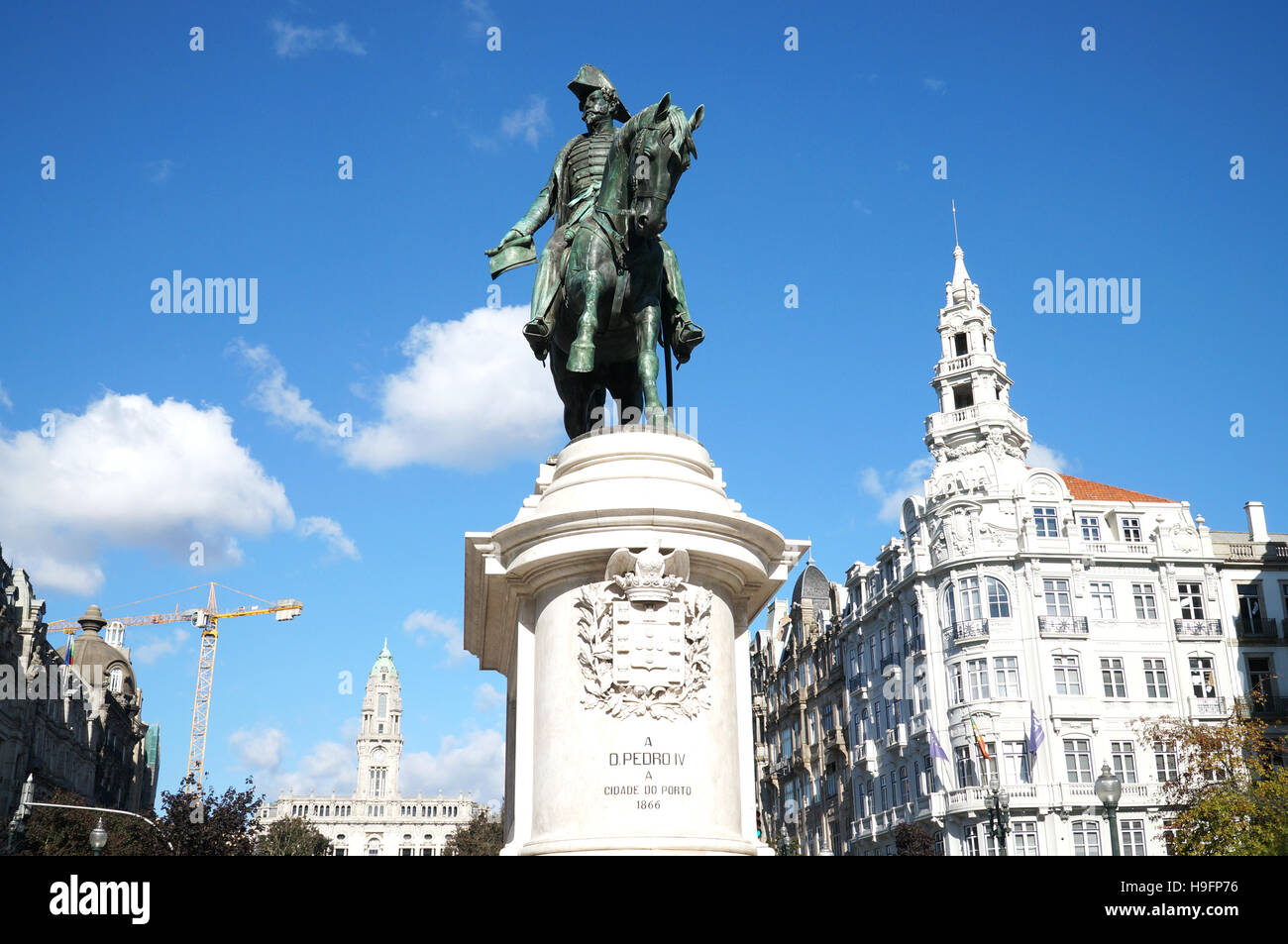 Freedom Square with monument of King Peter IV in Porto. Porto, Portugal ...