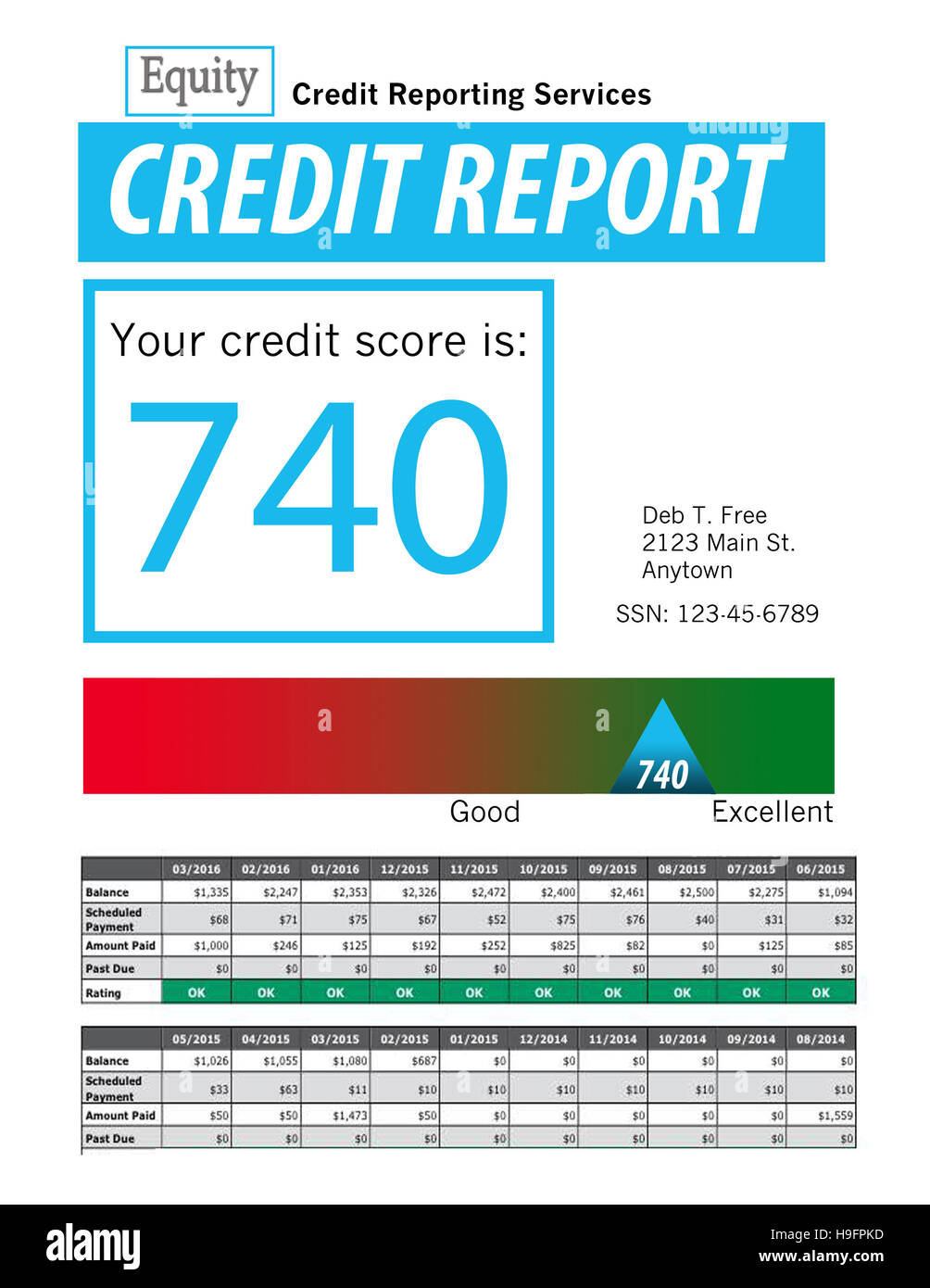 Mock credit report isolated Stock Photo - Alamy