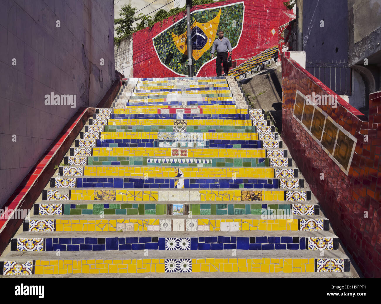 Brazil, City of Rio de Janeiro, View of the Selaron Steps connecting ...