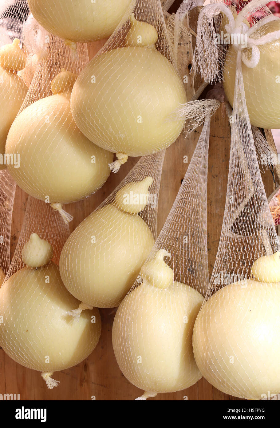 many forms of caciocavallo cheese for sale in Southern Italy Stock ...