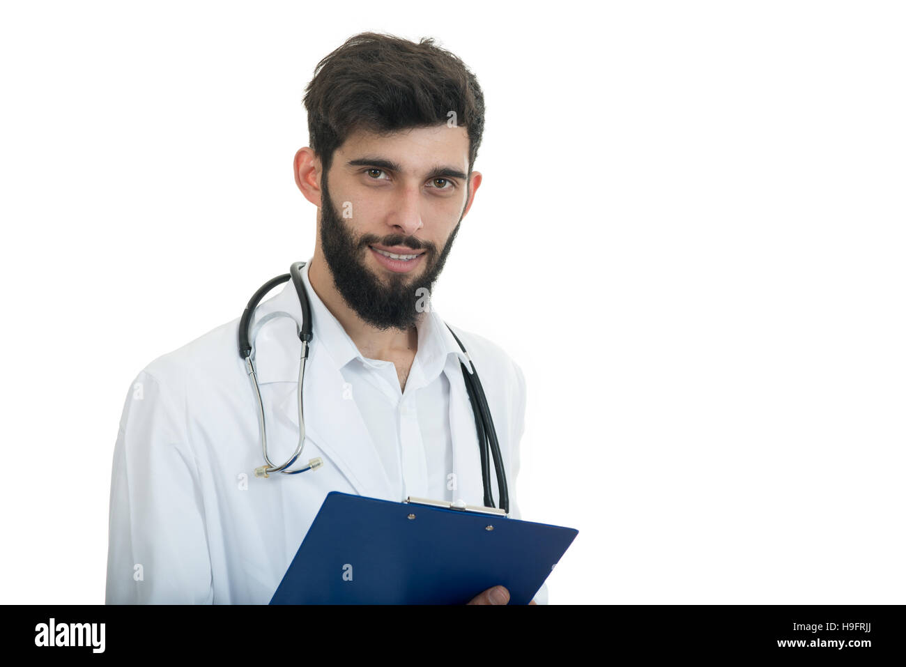 Male Doctor standing with folder, isolated on white background Stock ...