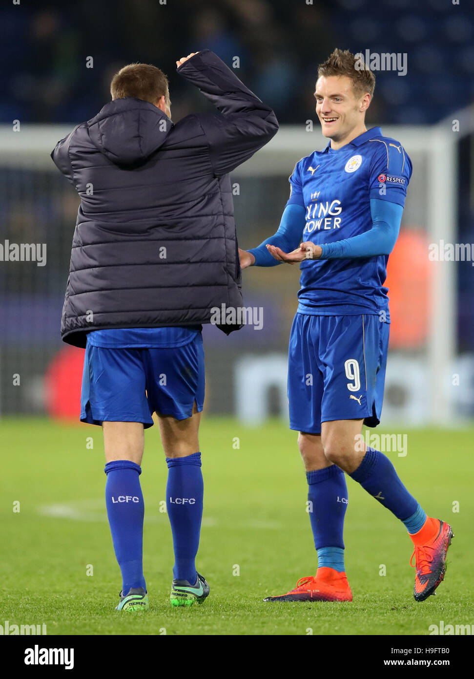 Leicester City's Jamie Vardy celebrates after the UEFA Champions League ...