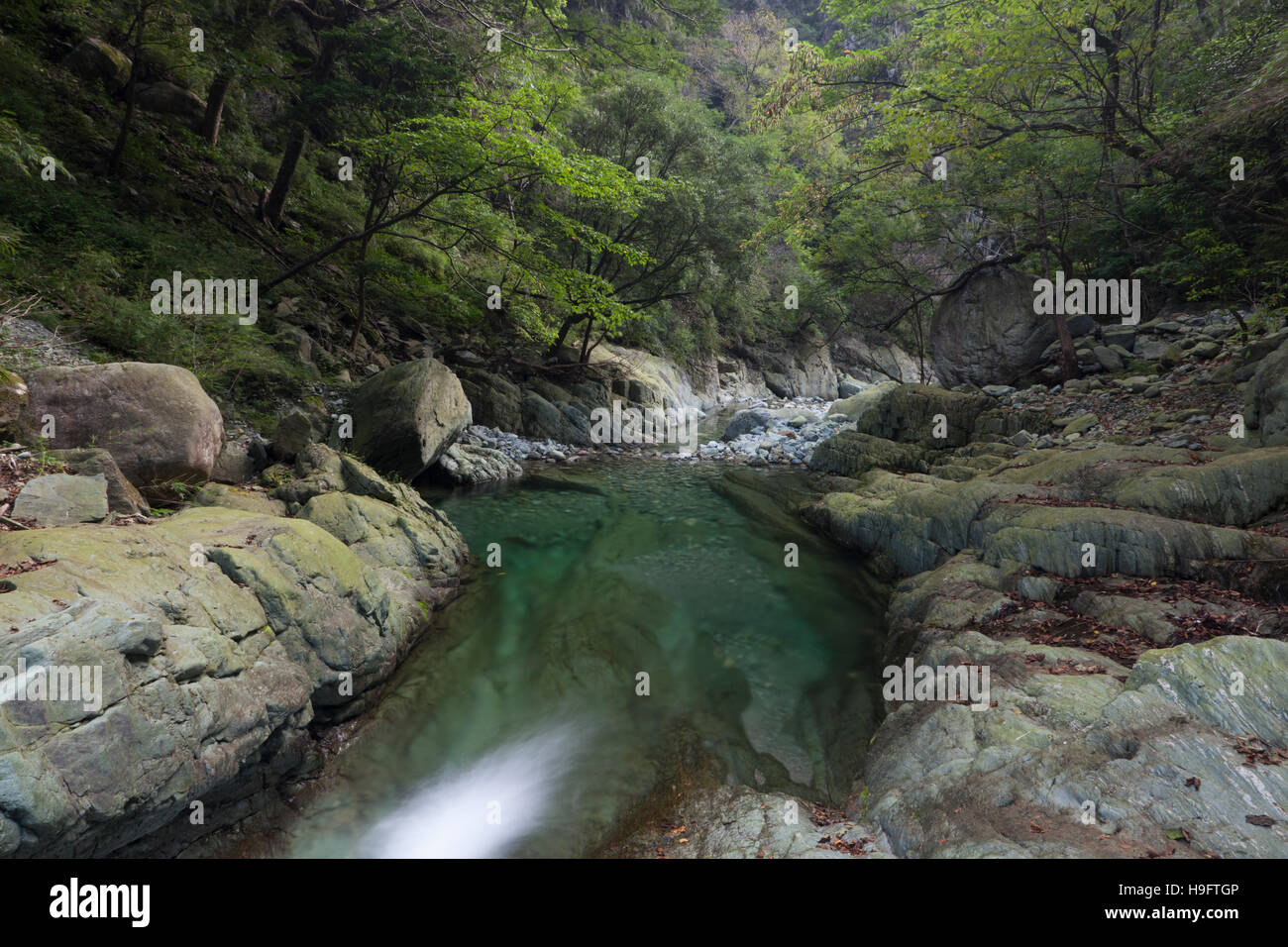 A natural pool formed in a river at Bai Shui Jiang, a nature reserve in ...