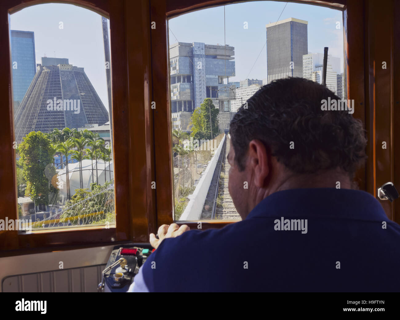 Brazil, City of Rio de Janeiro, Lapa, Yellow Tram crossing the Carioca ...