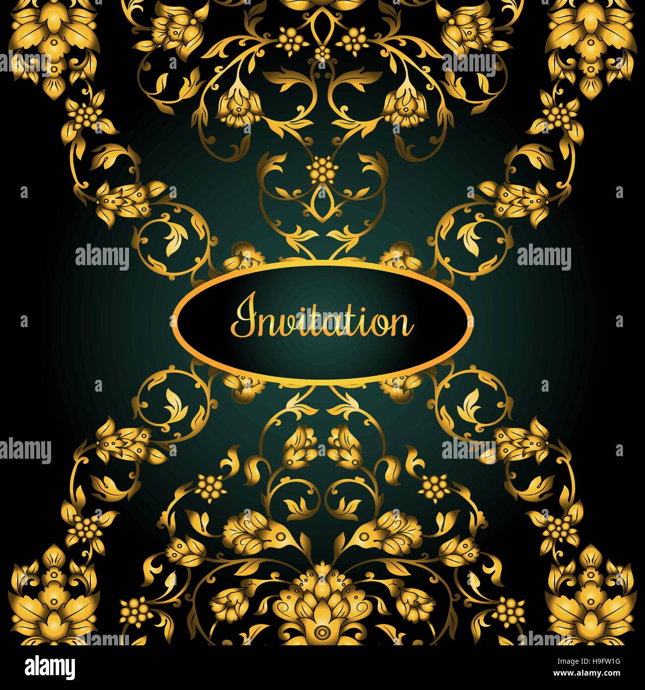 Floral decorated invitation card with antique, luxury gold vintage ...