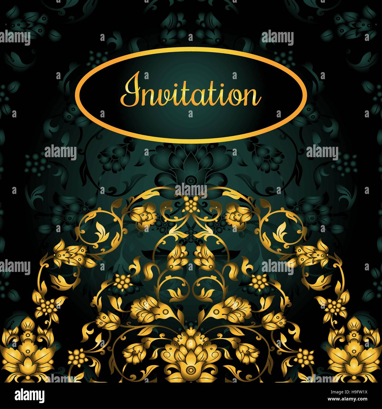 Floral decorated invitation card with antique, luxury gold vintage ...