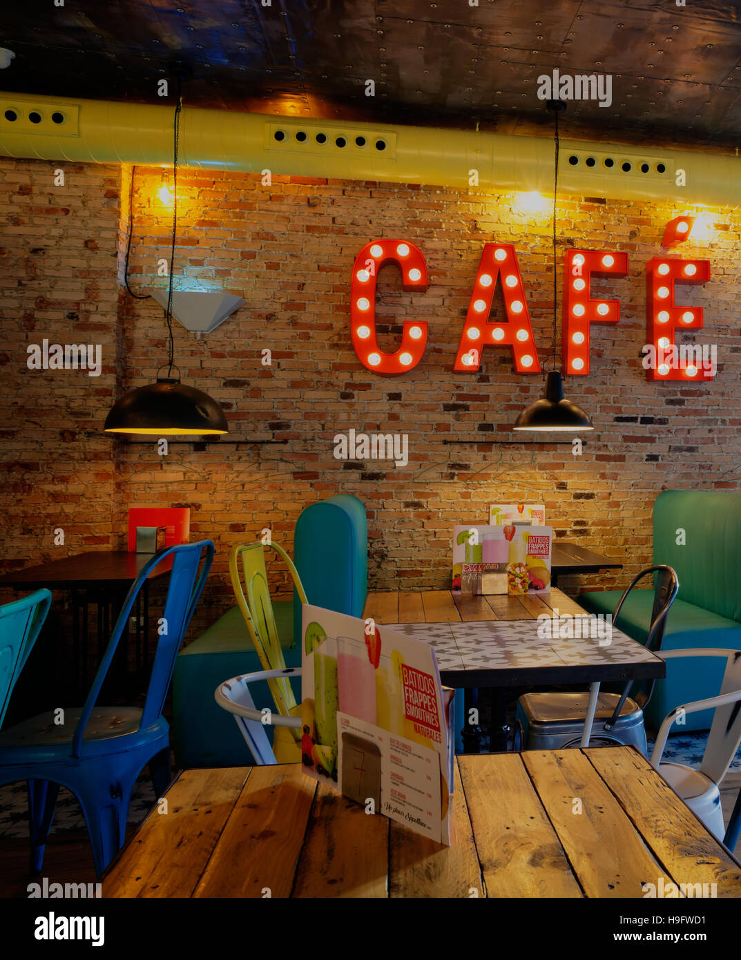 Interior of a vintage coffee bar in Spain Stock Photo - Alamy