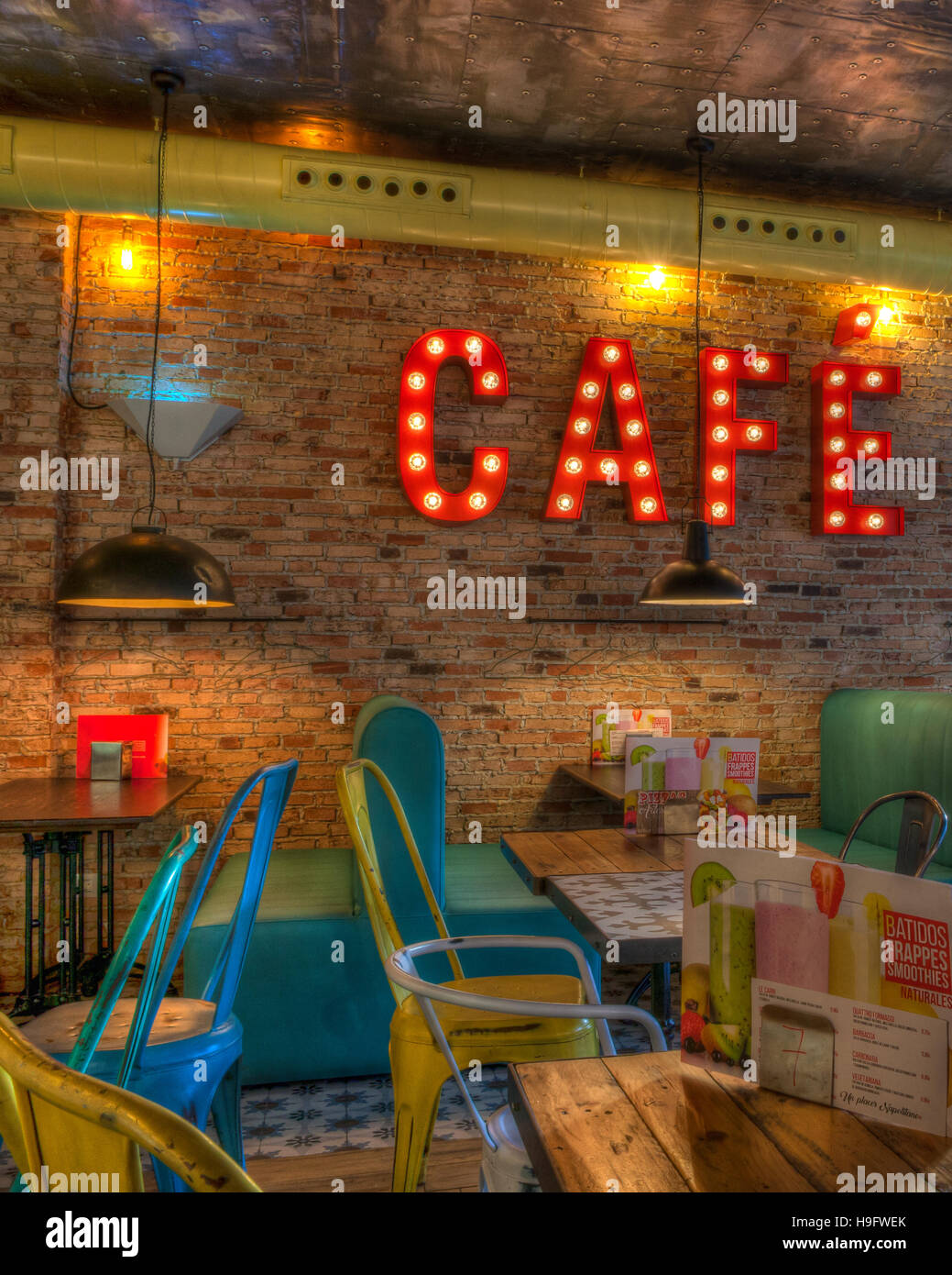 Interior of a vintage coffee bar in Spain Stock Photo - Alamy