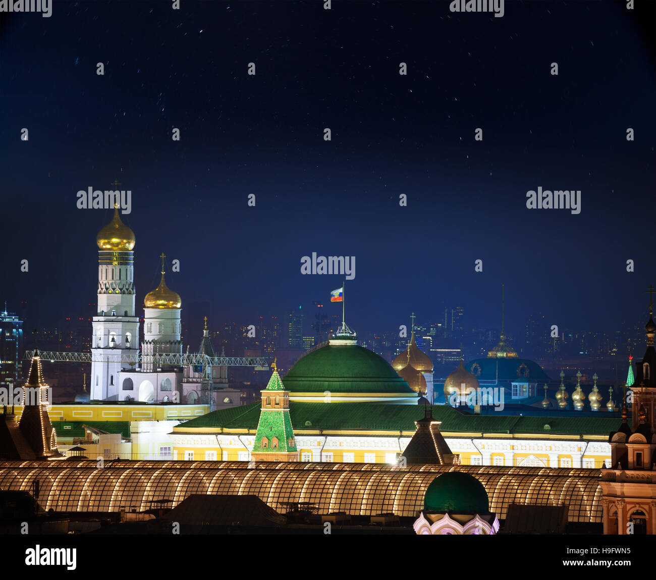 Aerial view of Moscow downtown at night Stock Photo - Alamy