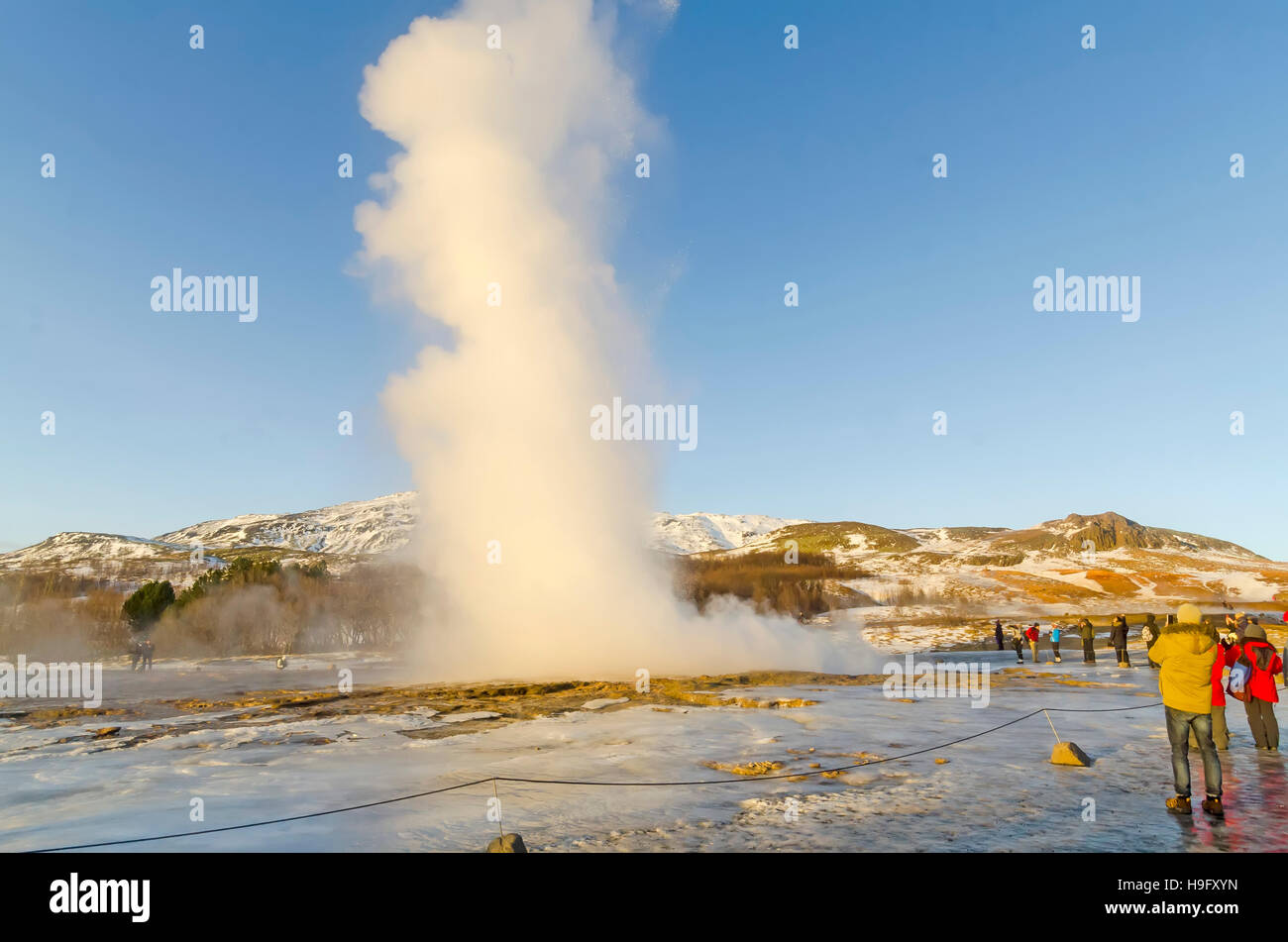 Strokkur geyser erupting on the Golden Circle Tour Iceland Stock Photo ...