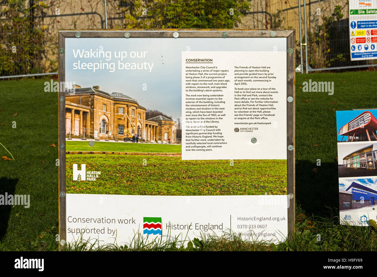 Information sign about the restoration of Heaton Hall, Heaton Park ...