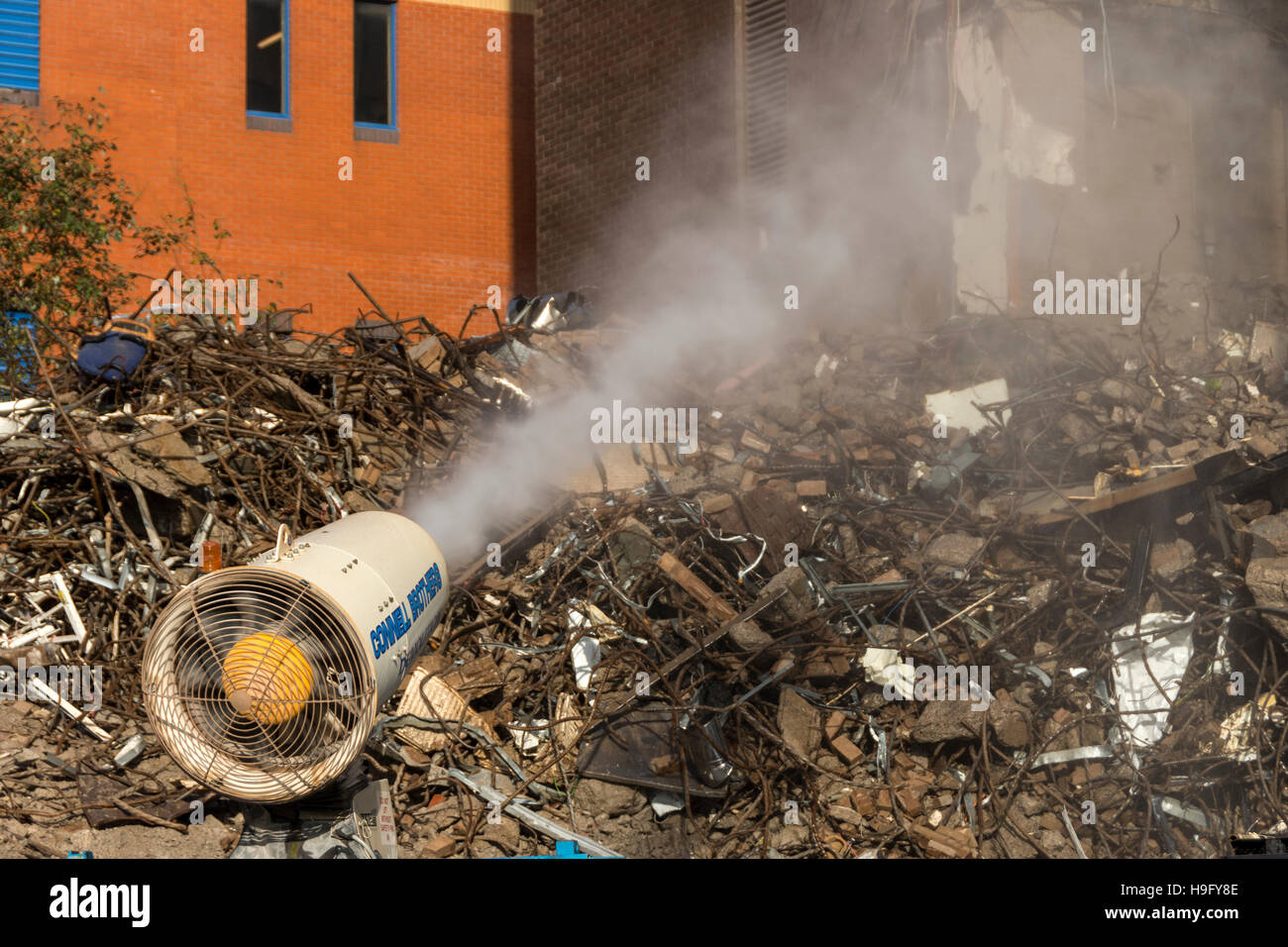 Water spray cannon for dust suppression, demolition of Telegraph House ...