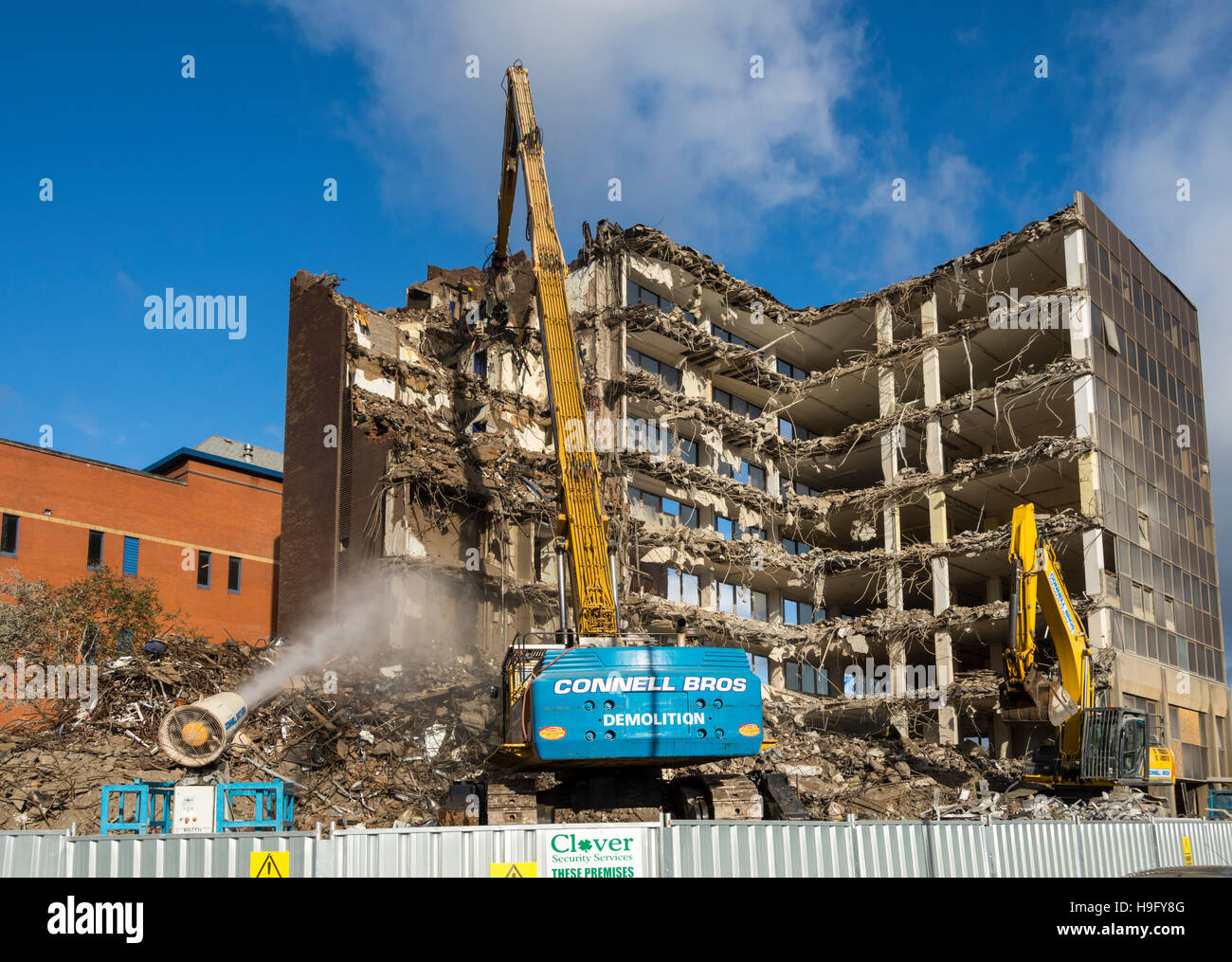 Demolition work with water spray cannon for dust suppression, Telegraph ...