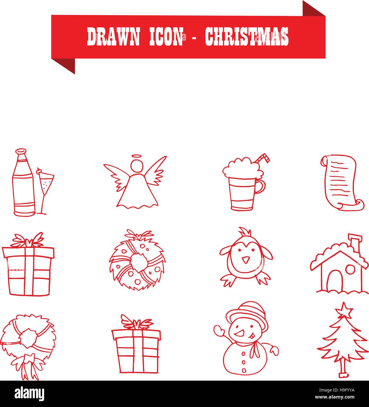 Collection of red icon Christmas vector illustration Stock Vector Image ...