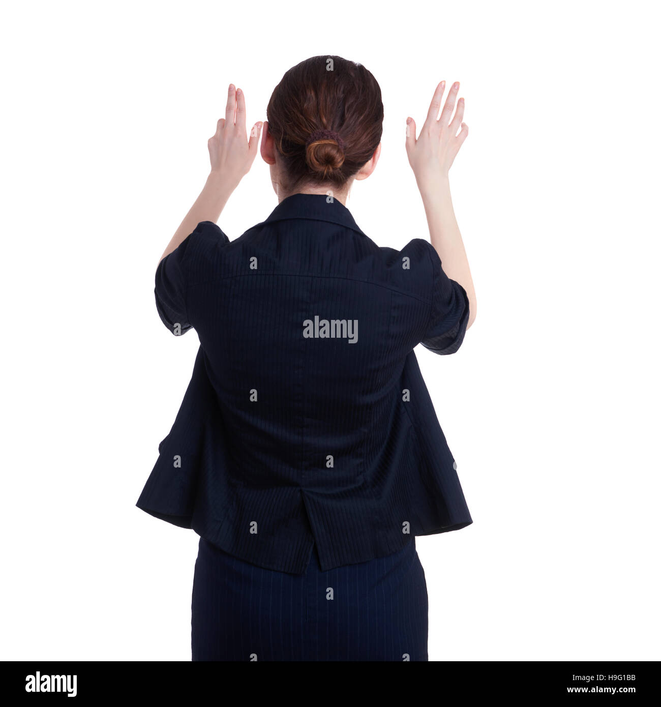 Businesswoman standing over white isolated background Stock Photo - Alamy