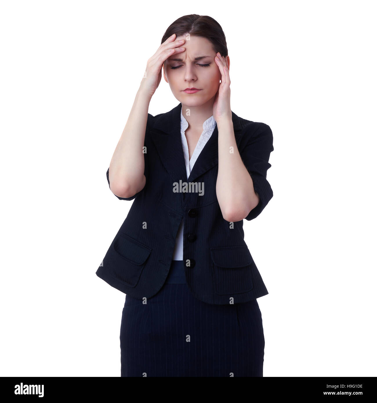 Businesswoman standing over white isolated background Stock Photo - Alamy